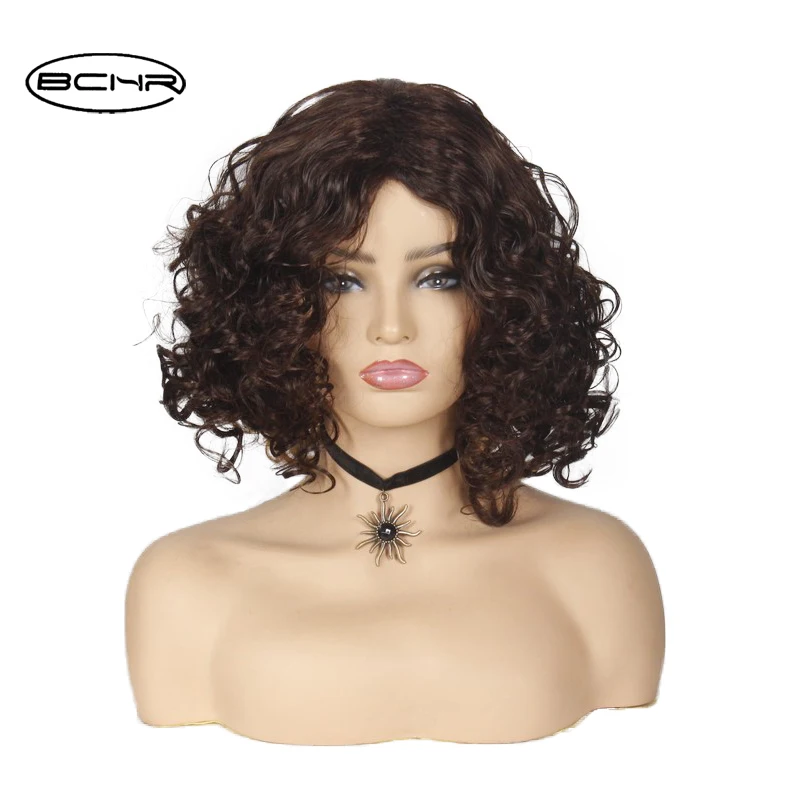 BCHR pelucas de mujer corto Pelo Rizado sintético peluca marrón Natural ...