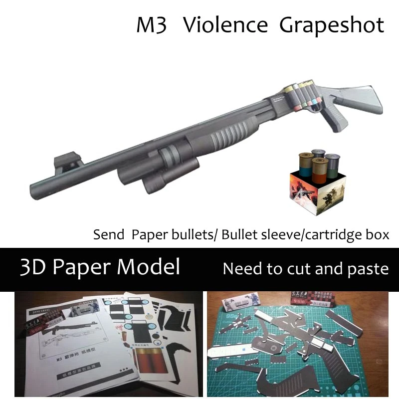 3D Paper Model Machine Gun 1:1 Gun M3 Violence Grapeshot DIY Detachable ...