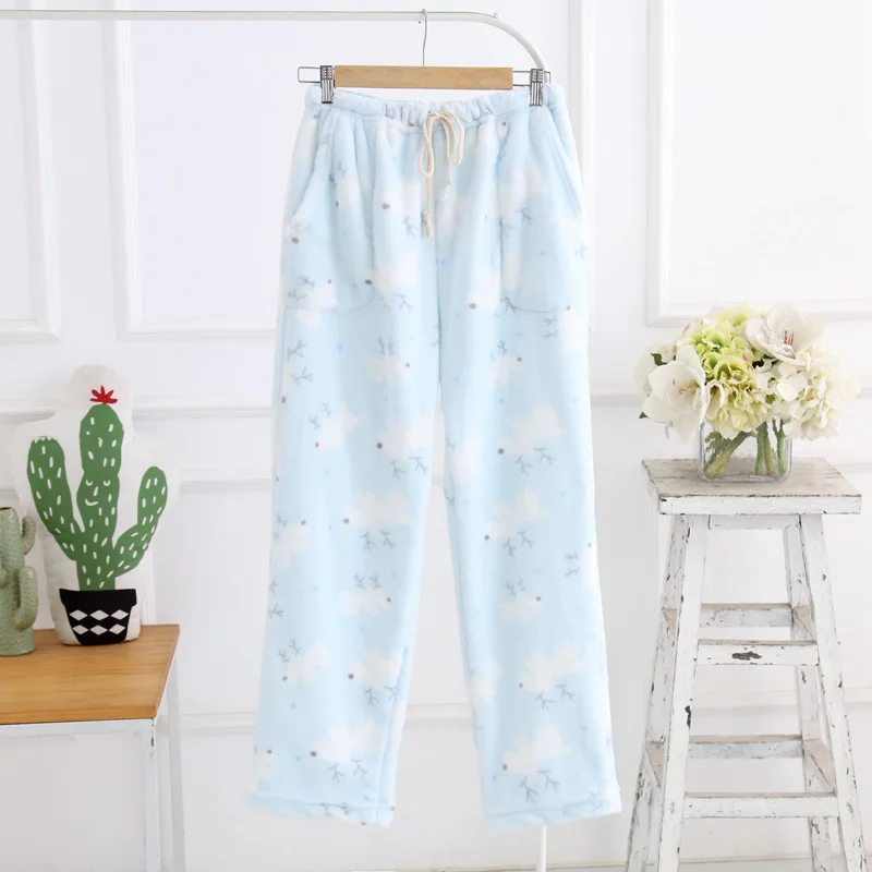 겨울 수면 바지 플란넬 플리스 파자마 바지 여성 캐주얼 바지 꽃 긴 느슨한 라운지 Homewear 여성 플러스 사이즈 Xl