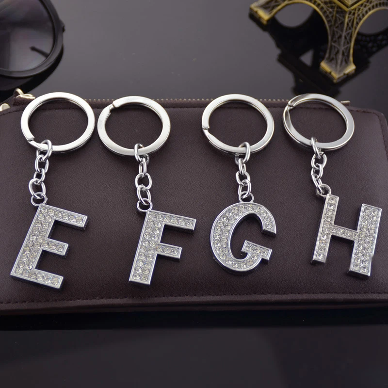 Lnrrabc Fashion 1pc Crystal Rhinestones Alphabet Keyring Initial Letter