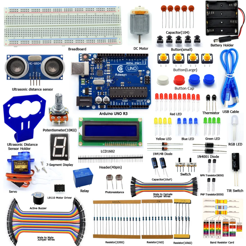 Adeept Diy 전기 아두이노 스타터 키트 Arduino Uno R3 용 초음파 거리 센서 가이드북 포함 무료배송 도서 Diykitkit Arduino