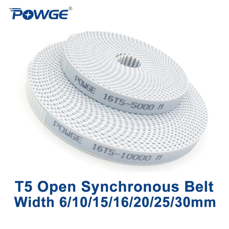 POWGE Trapezoid T5 Open synchronous belt width 6/10/15/16/20/25/30mm ...
