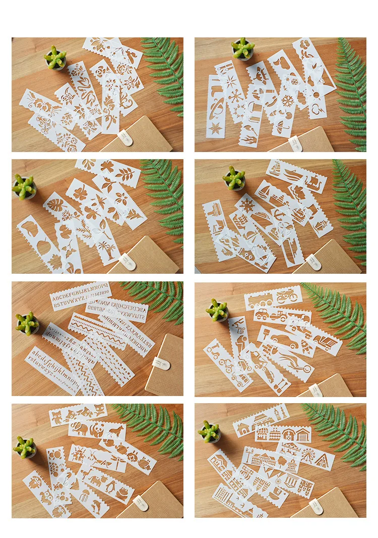 Regle - equerre,Pochoirs règle en plastique mignon 8 pièces-lot,fleur ...