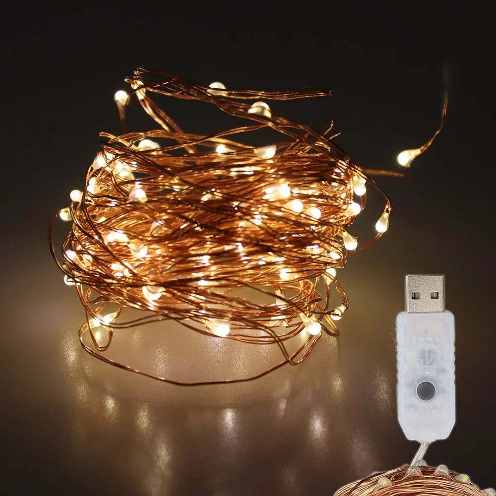 USB LED String Light With Remote Control 8 Function Copper Wire Fairies ...