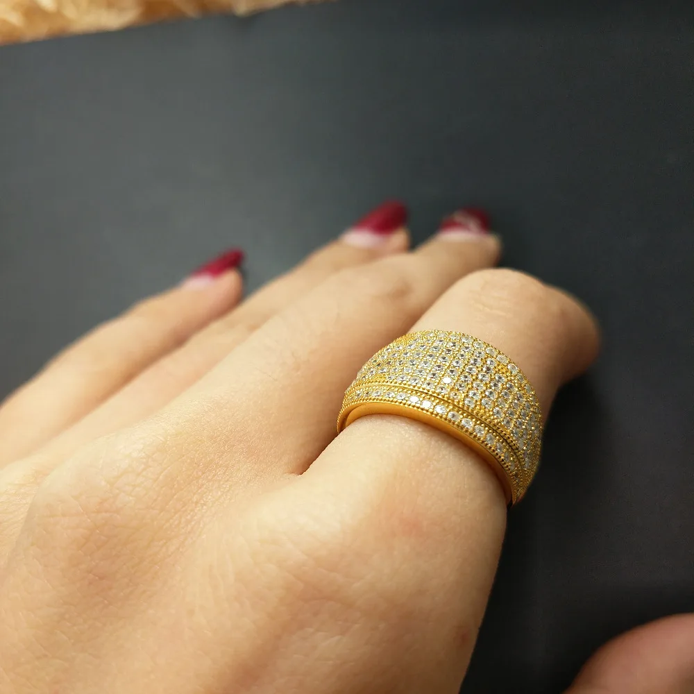 FLZB, Fine Luxury Engagement Party Zircon Ring Champagne Gold Color ...