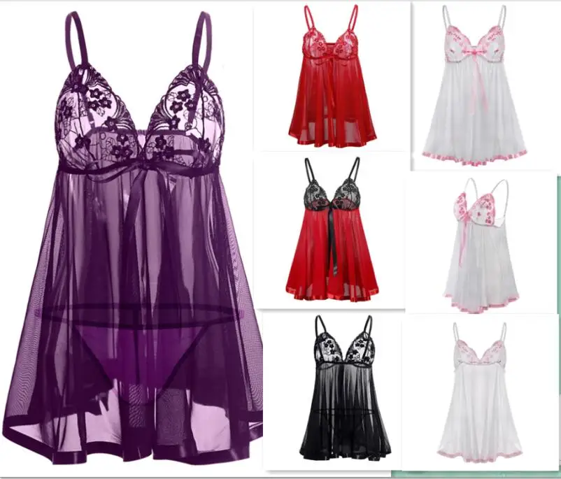 Baby Doll Sexy Lingerie Plus Size Transparent Lace Sleepwear Porn Dress Deep V Neck Hot Erotic ...