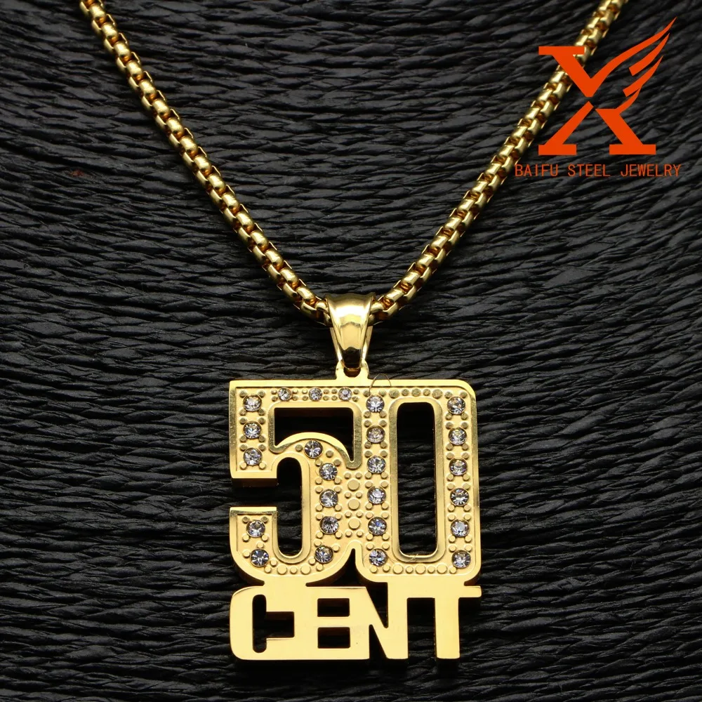 24" Stainless Steel Gold Silver Color Hip Hop 50 Cent Pendant Necklace ...