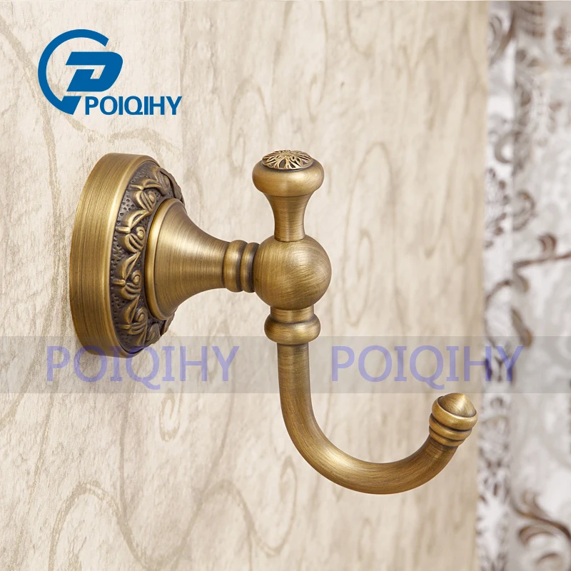 Poiqihy Antique Brass Towel Hooks Cloth Towel Bath Coat Hanger Door Wall Hook Retro Home Deco