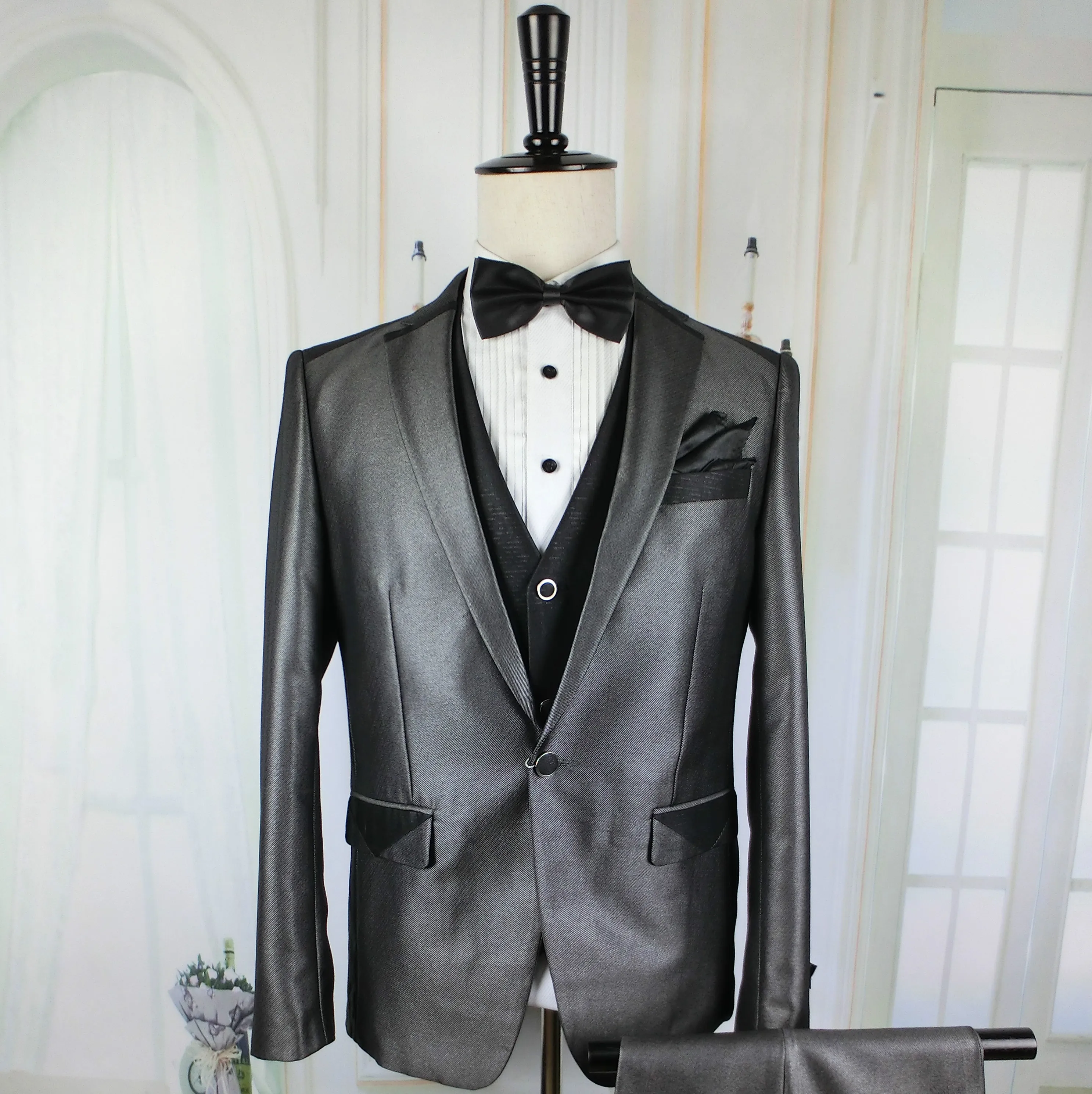 Summer male piece suits set slim casual suit commercial formal groom ...