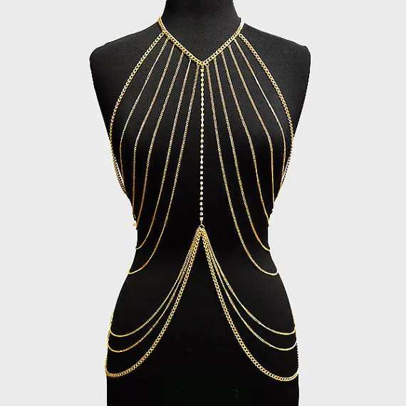 Multi Layer Full Female Body Chain Harness Shiny Sexy Belly Accessories ...
