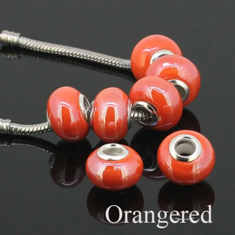 50pcs Beautiful Pure Red Big Hole Silver Core Ceramic Beads Fit ...