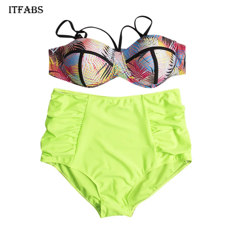 Womens Print Bikini Set High Waist Padded Bra Swimwear Swimsuit Bathing ...