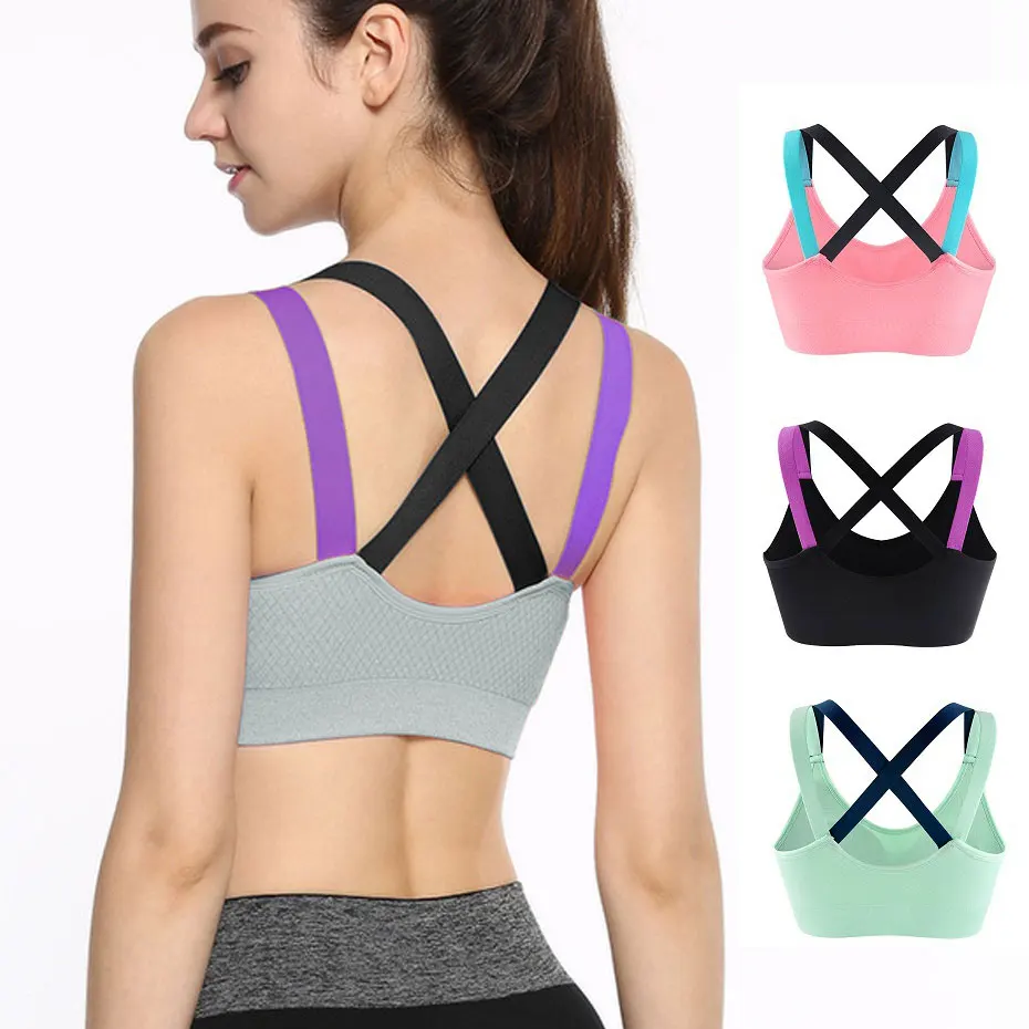 Push Up Cross Strap Sports Bra Women Fitness Yoga Gym Running Padded Tank Sport Top Athletic ...