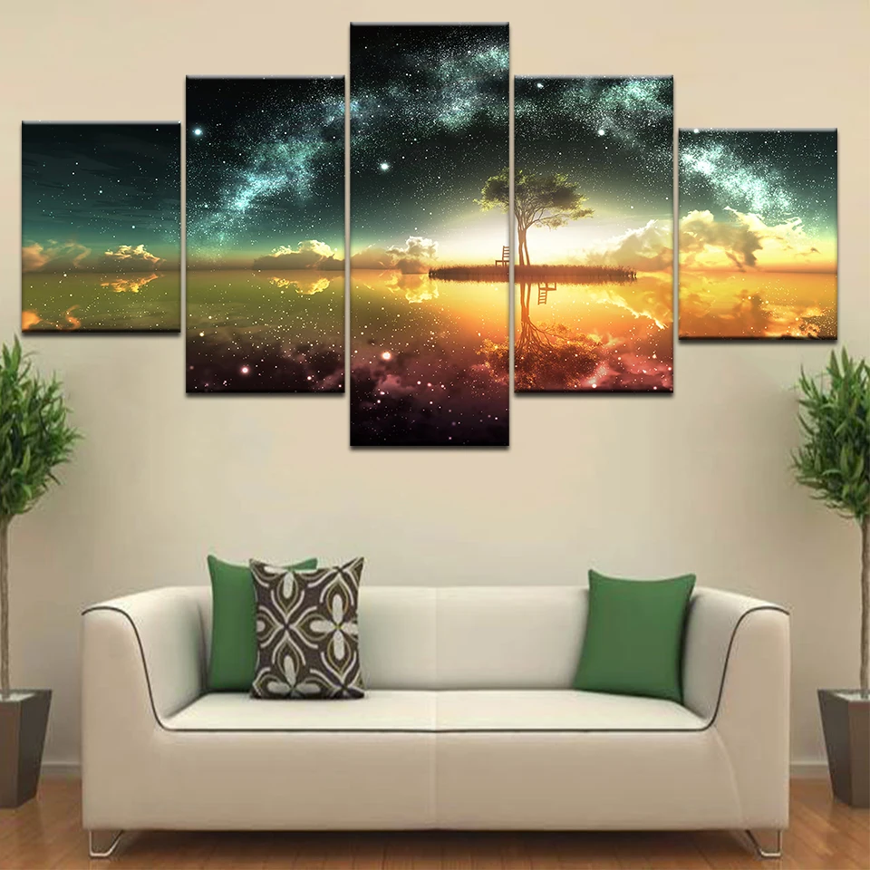 5 Panel/piece Hd Print Shirfine - Illusionary Daytime Modern Wall ...
