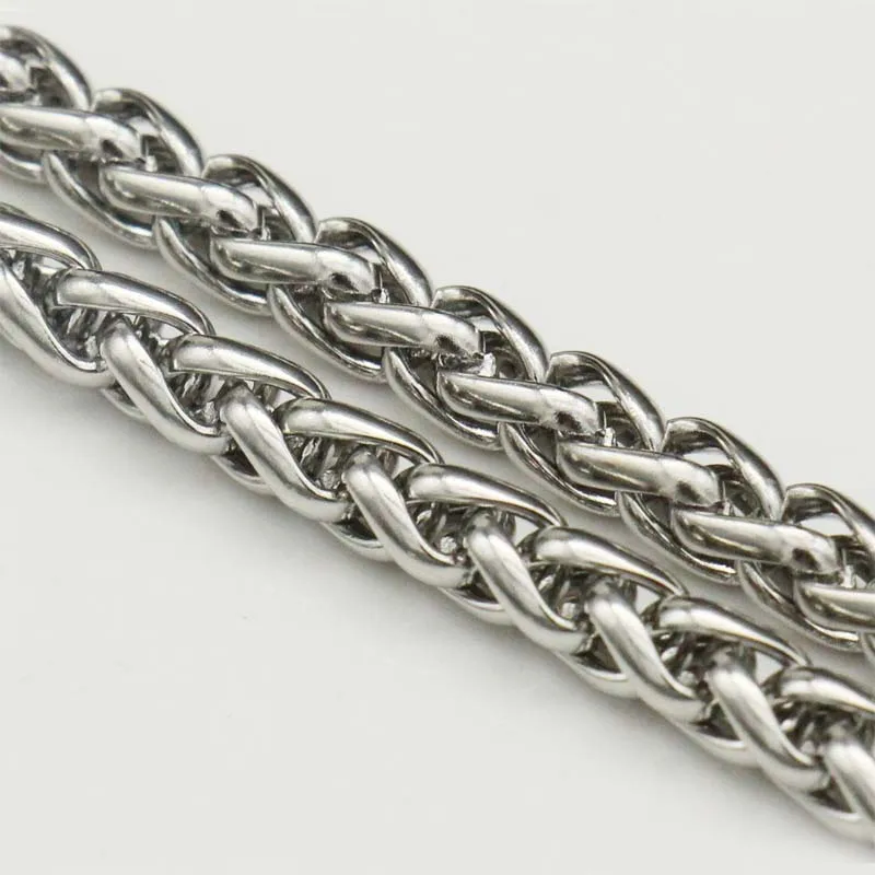 5mm/8mm Braided Wheat Spiga Link Mens Chain silver Tone Stainless Steel ...