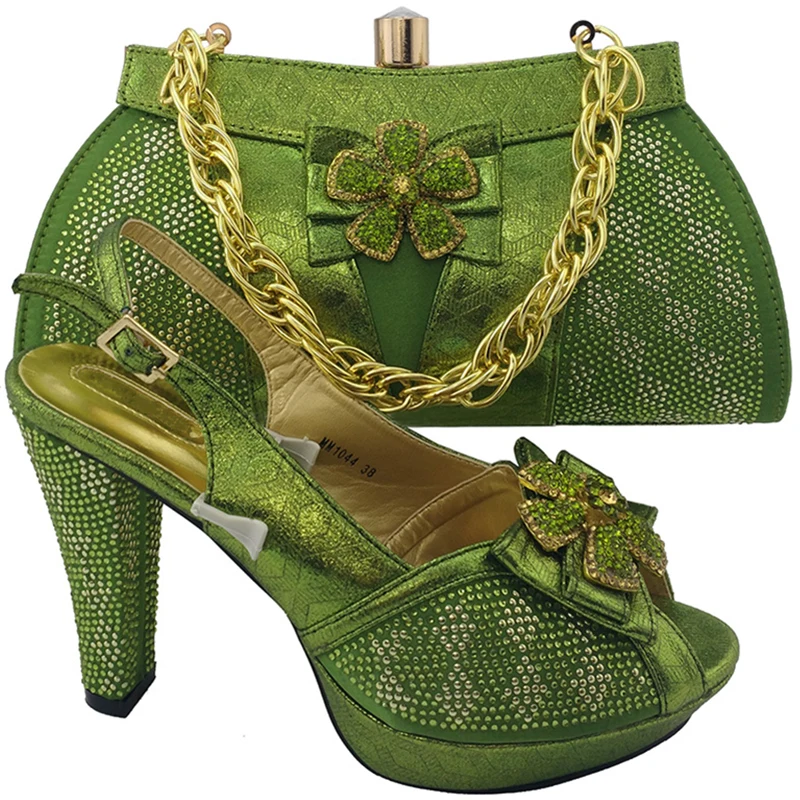 Lemon Greeen Color Matching Women Shoes And Bag Set Decorated With ...