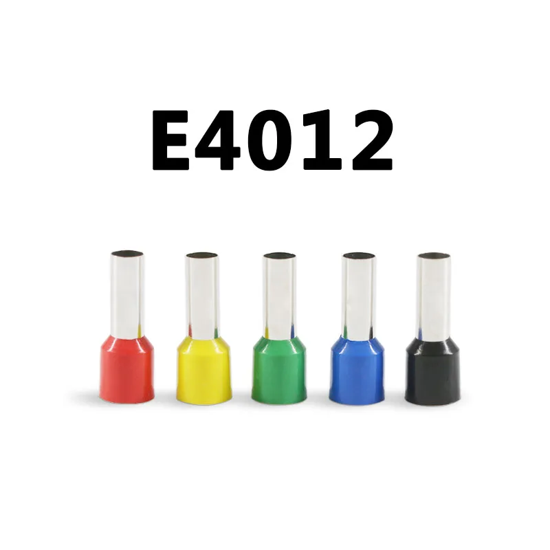 100pcs E4012 12 AWG Long Tube Insulated End Terminal Wire Copper Crimp Connector VE4012 ...