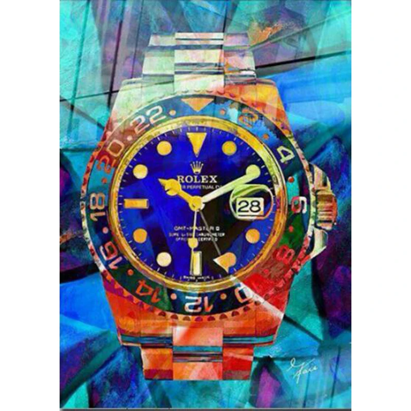 Hand made Artist Designed Rolex watch Abstract Pop Art color Oil ...