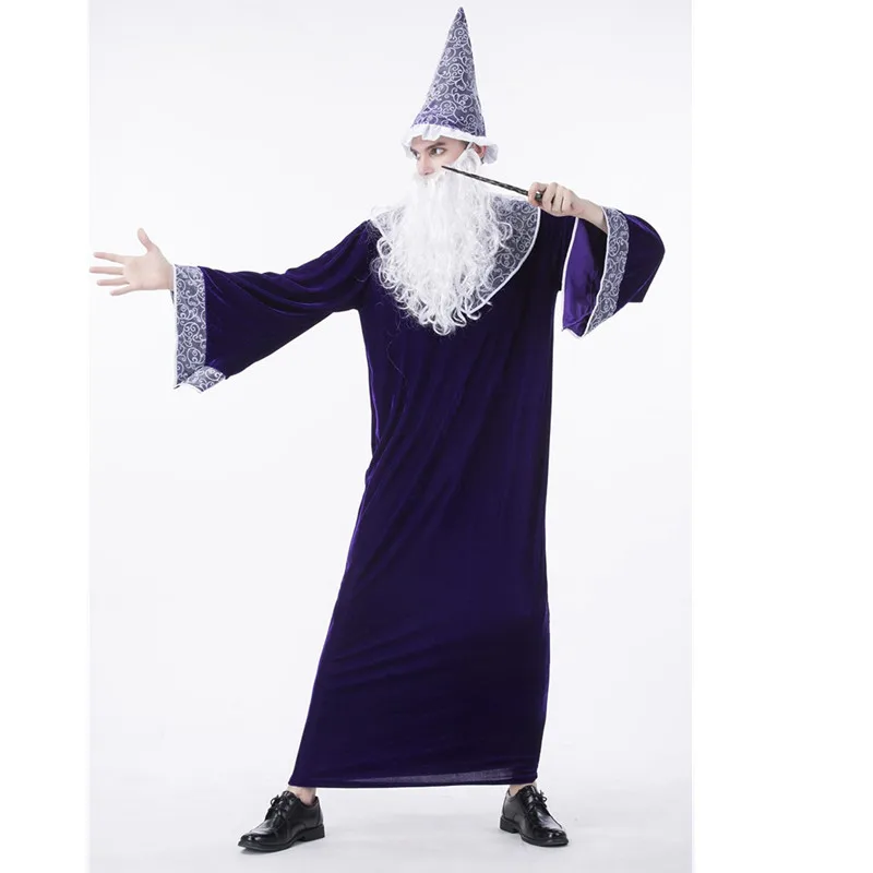 Adult Men Wizard Priest Outfit Mysterious Purple Sorcerer Robe ...