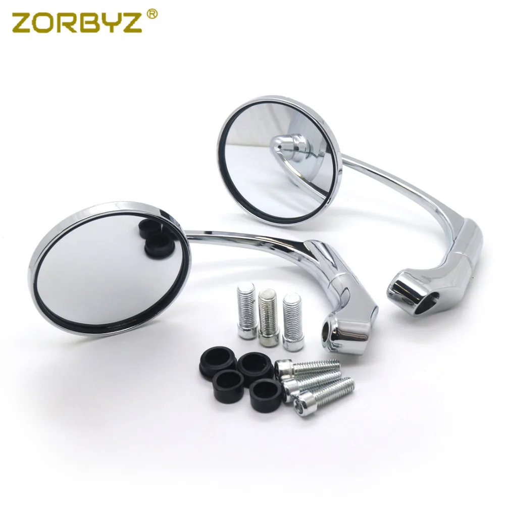 Zorbyz Chrome Motorcycle Retro Round Rearview Side Mirrors For Cruiser