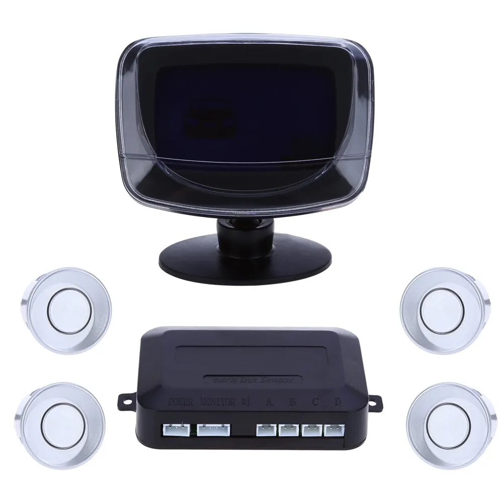 4 Parking Sensor Auto Reversing Detector with LCD Step up Alarm Monitor ...