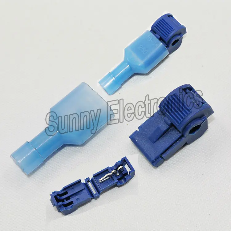100x Blue 16-14 Awg T-taps & Male Wire Connectors Splice Electrical ...