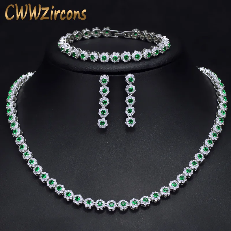CWWZircons-3-Pcs-CZ-Green-Crystal-Bracelet-Necklace-and-Earrings-Sets-Luxury-Women-Wedding ...