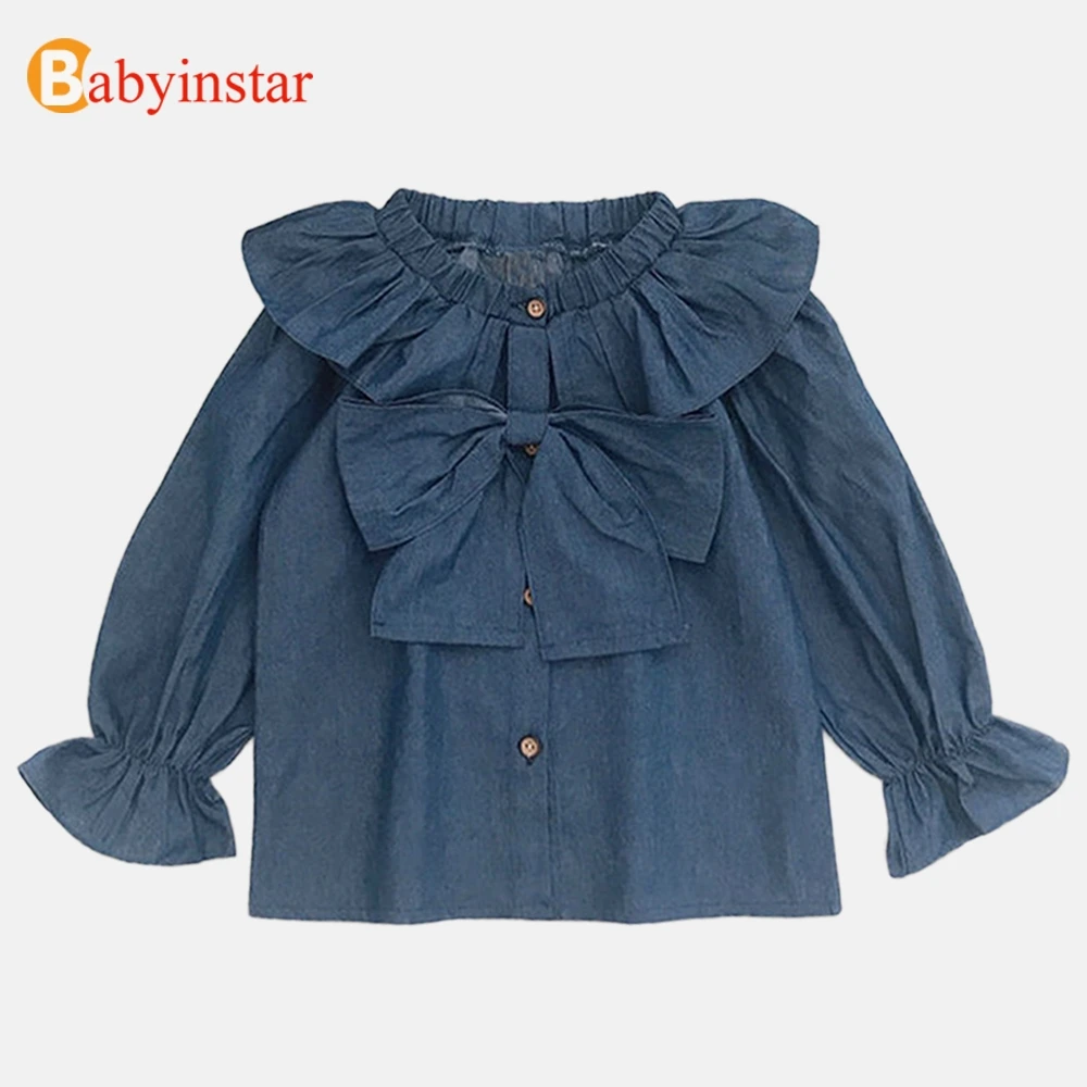 Babyinstar Baby Girls Denim Blouses 2018 New Ruffles Design With Big ...
