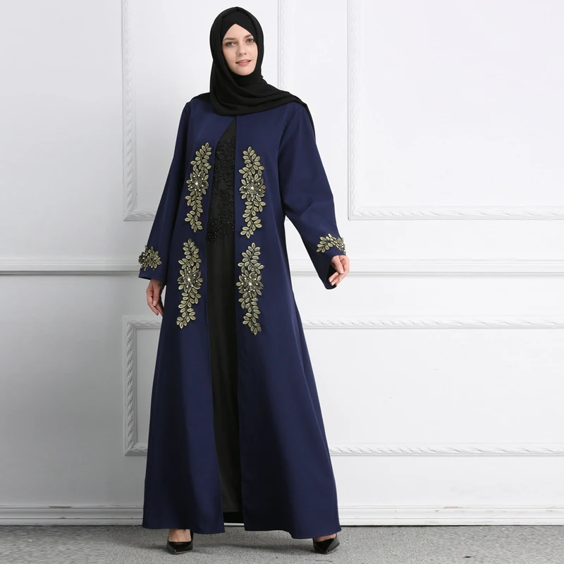 2018 Abaya Dubai Saudi Arabia Pearls Embroidery Floral Muslim Cardigan Hijab Dress Abayas Women ...