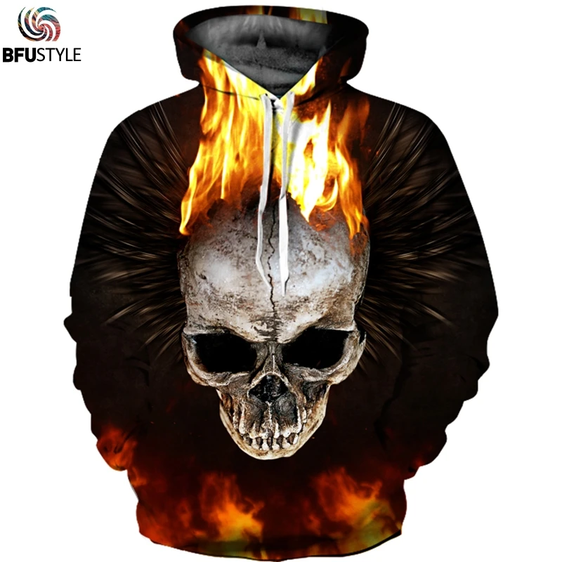 BFUSTYLE Autumn Winter Skull Hoodies Skeleton Casual Streetwear ...