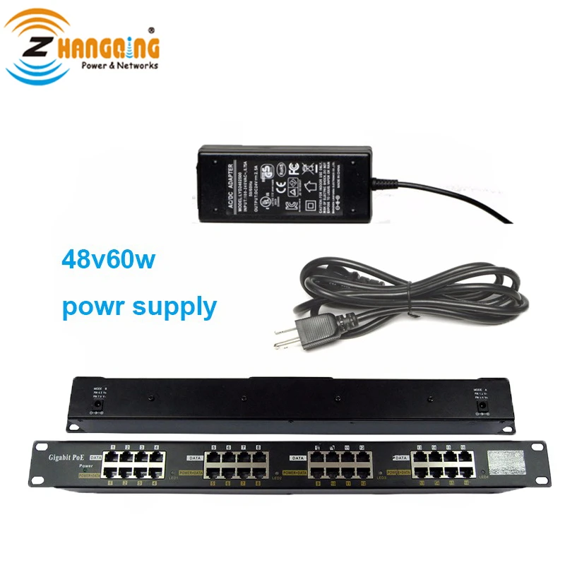 Gigabit Poe Patch Panel 16 Port 1u Poe Injector With 48 Volt 60 Watt ...