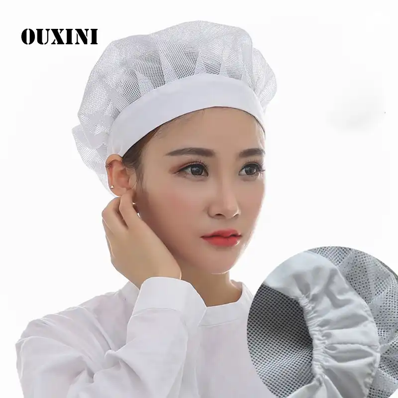 men and women workshop canteen hat chef hat breathable mesh red Food ...