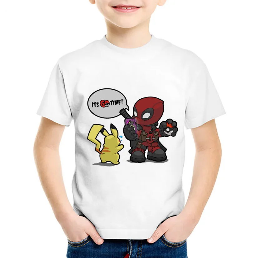 Cartoon Print Deadpool Pokemon GO Time Children Funny T shirts Kids ...