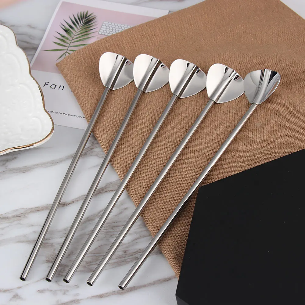 1pc Creative 22 5cm Stainless Steel Metal Drinking Straw Spoons Bar