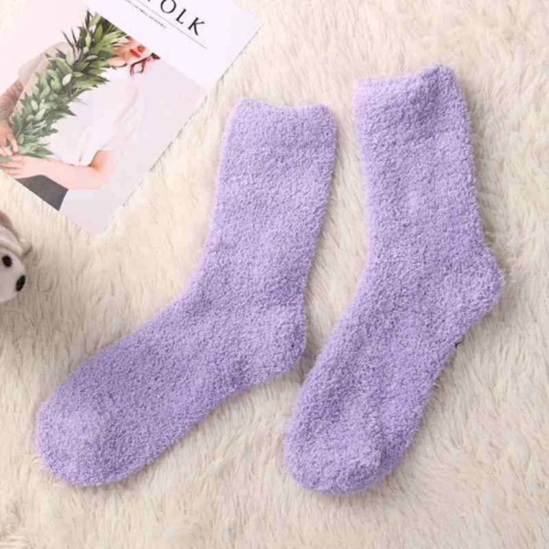 1pair Women Cozy Velvet Socks Ladies Winter Warm Soft Fluffy Sleep Bed