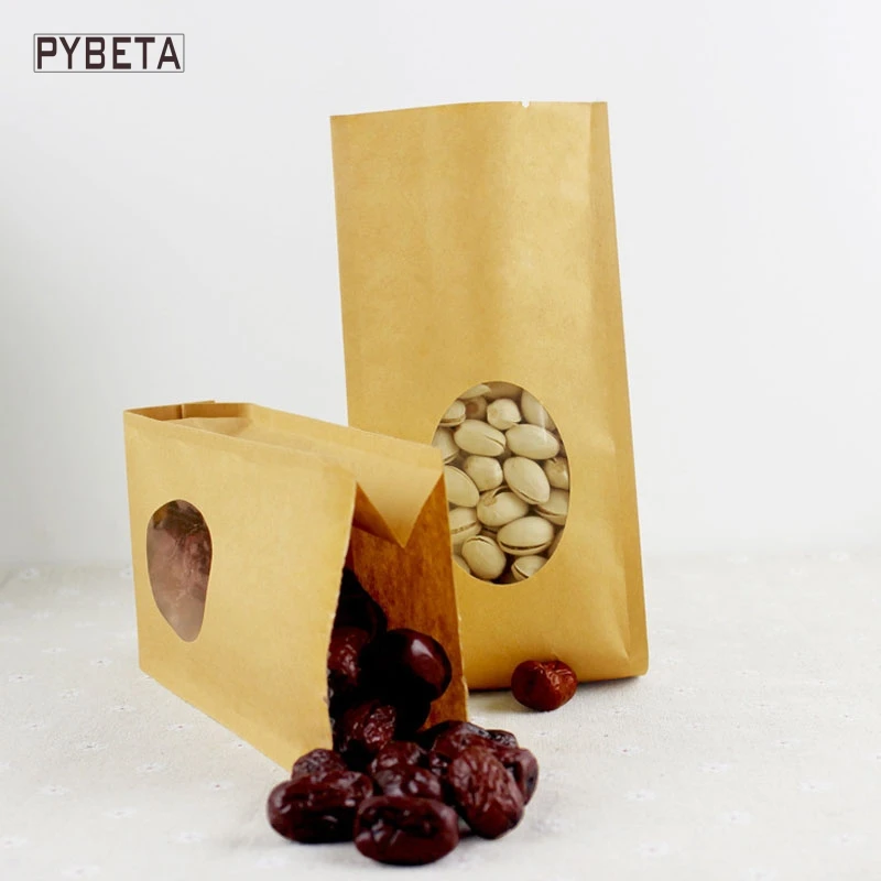 50pcs/lot 4 sizes available Top Open Kraft Paper Bag with clear window ...