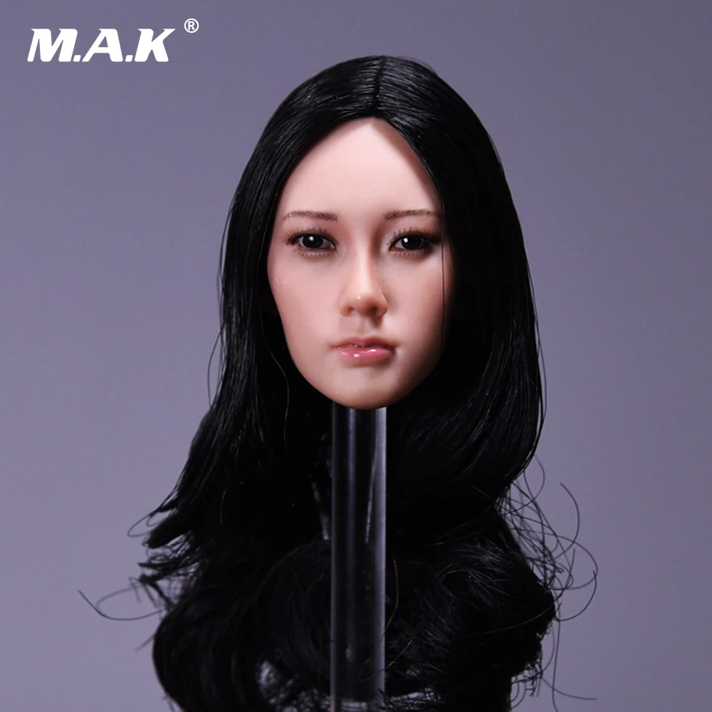 1/6 Girl Head Sculpt Long Curly Black Brown Hair Asian Beauty Headplay ...