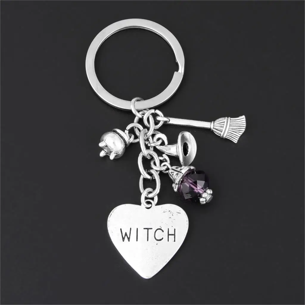 1Pc Halloween Sorcerer Witch Keychain Broom Purple Bead Pendant ...