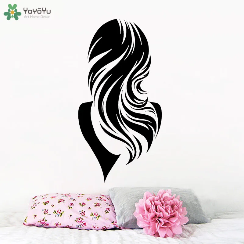 Yoyoyu Wall Decal Girls Beauty Salon Wall Stickers Long Wavy Hair