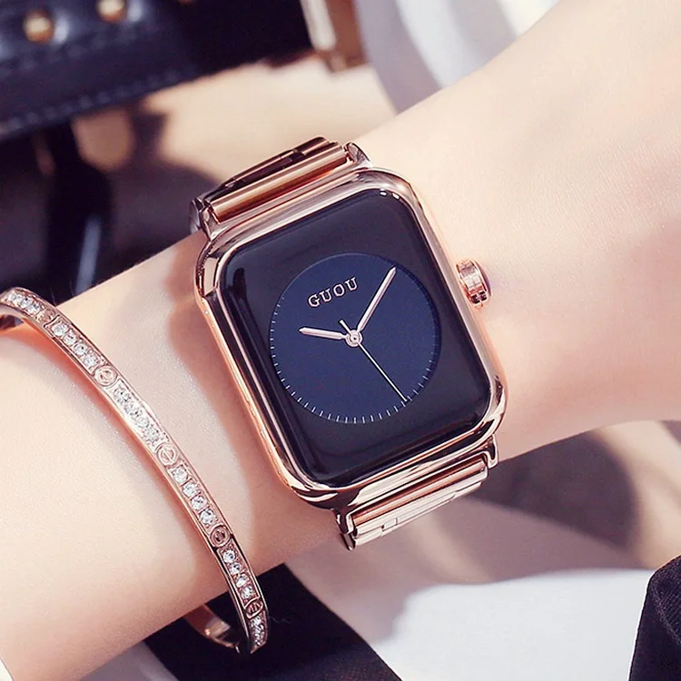 2018 GUOU Brand Quartz Watches Women Ladies Simple Trendy Square Gold ...