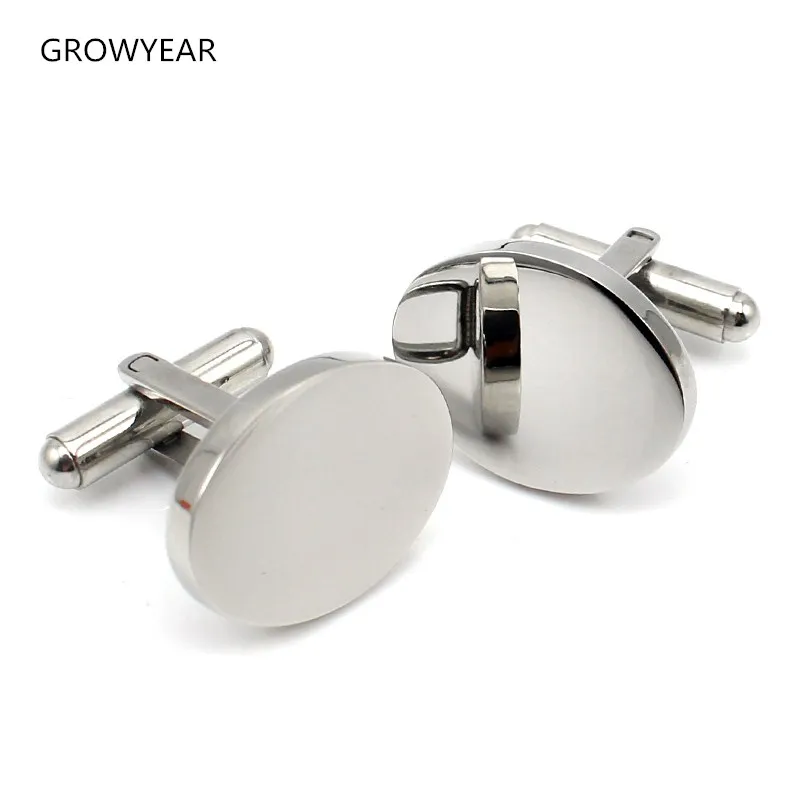 Silver Color Oval Cuff Buttons Men Wedding Stainless Steel Cuff Links ...