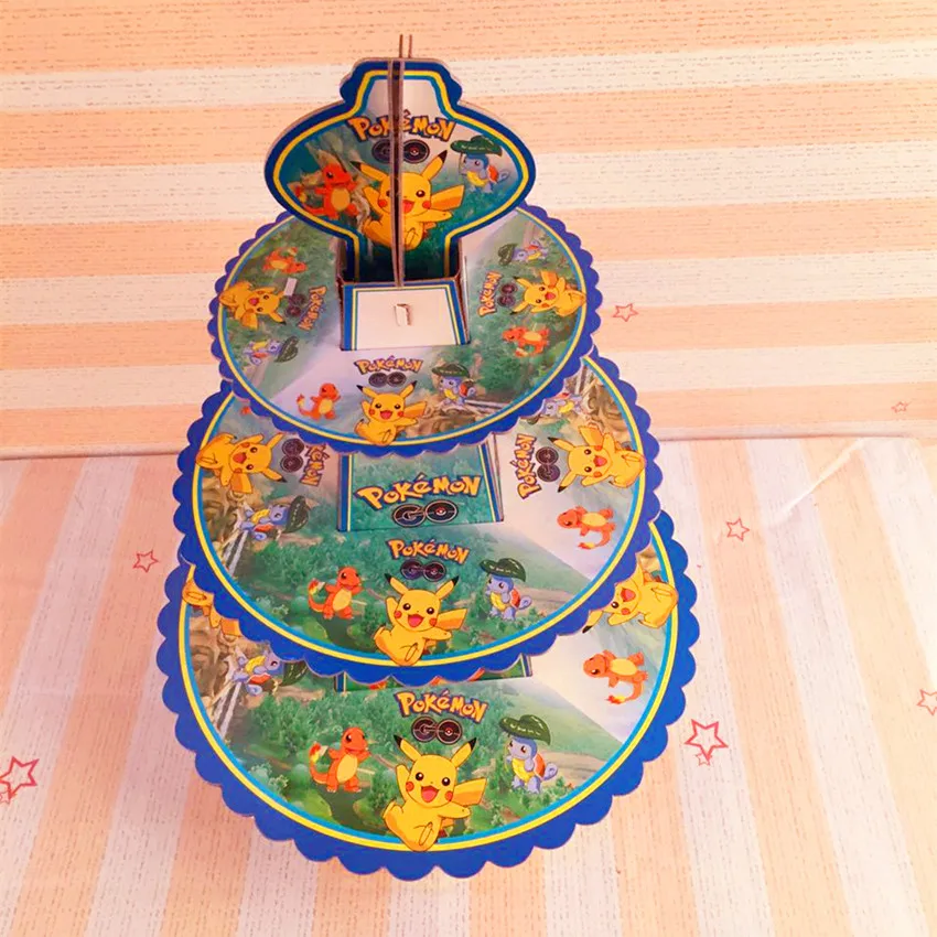 3tier Cartoon Pikachu/pokemon Cardboard Cake Cupcake Paper Stands ...