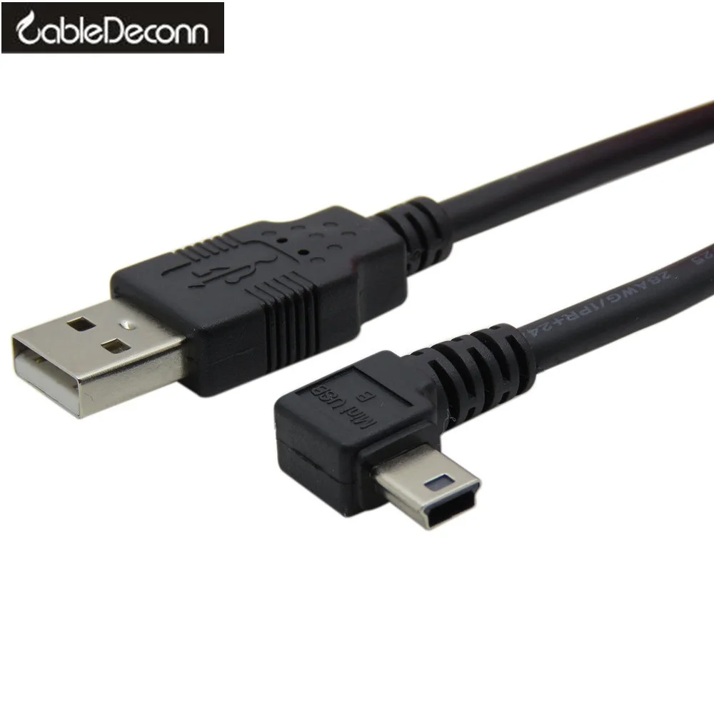 90 Degree Left Angled Mini USB B Type Male to USB 2.0 Male Data Cable ...