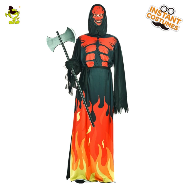 Adult Male Fire Man Costumes Halloween Party High Quality Long Robe ...