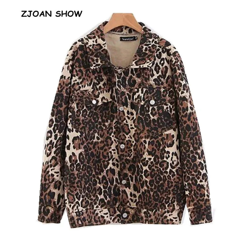 Harajuku Lapel Leopard Denim Jacket New 2018 Women Boyfriend Style ...