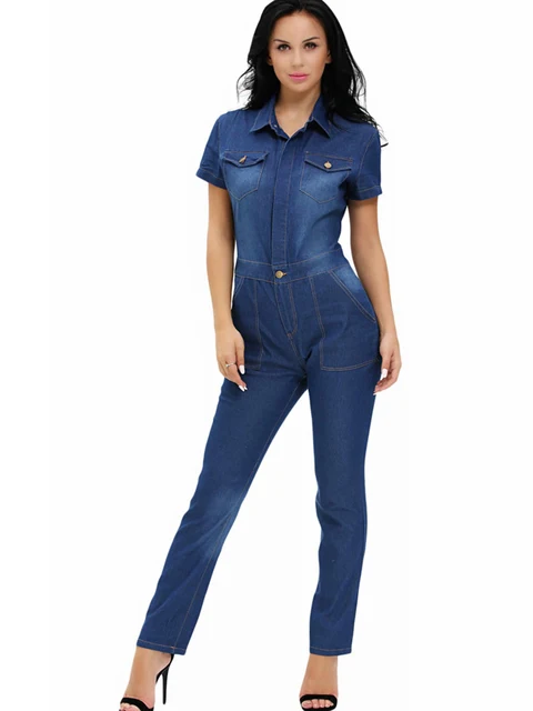 Women Ripped Denim Jumpsuits Casual Sexy Stretch Romper Ladiesdenim