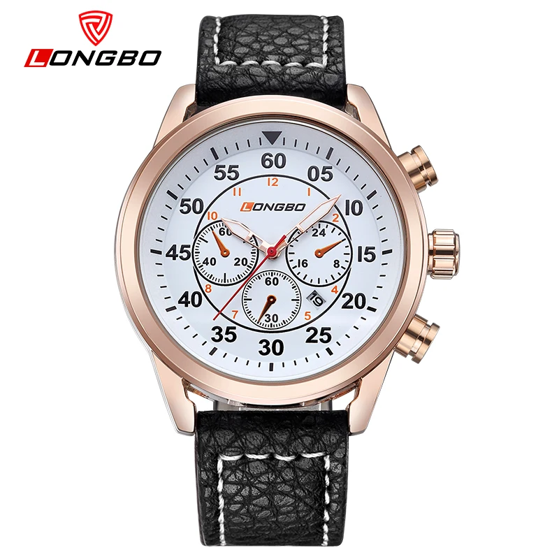LongBo Watches For Male Leather Watchband Watch Men Chronograph Quartz ...