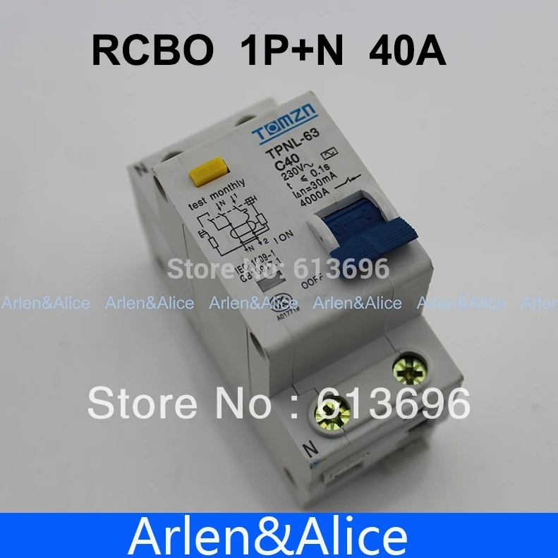 DPNL 1P + N 40A 230V ~ 50HZ/60HZ 잔류 전류 회로 차단기, 과전류 및 누설 보호 RCBO 포함 ...