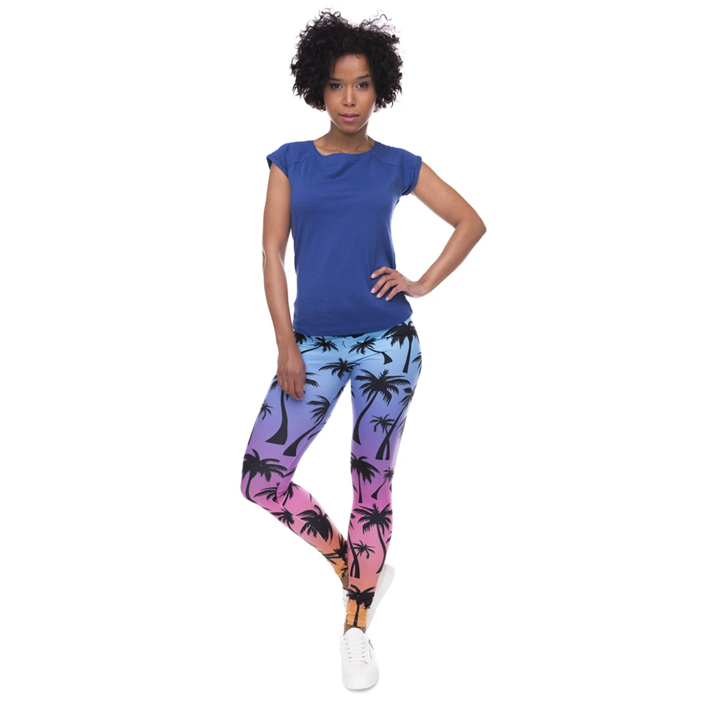 Women Legins Mandala Ombre Blue Printing Legging Fashion Casual High