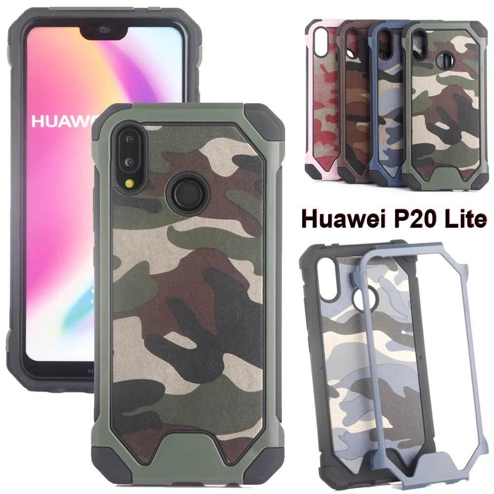 Huawei P20 Lite case silicon soft TPU PC leather pattern Camouflage Shockproof 360 full cover ...